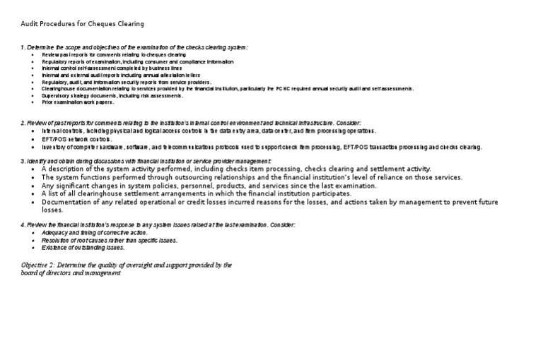 Audit Program For Checks Clearing Process | PDF