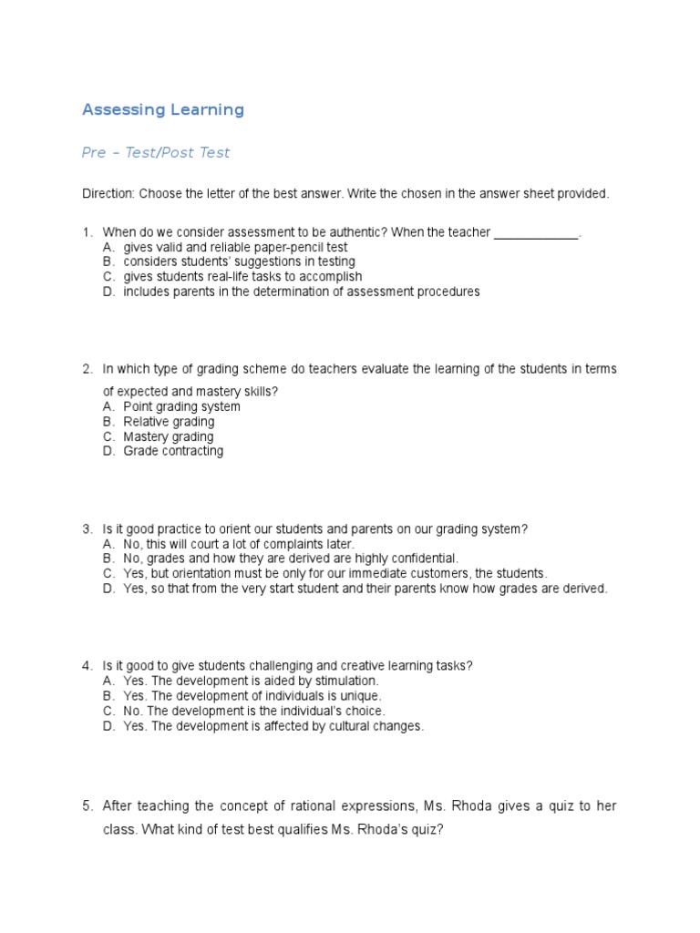 Pre-Test and Assessment Strategies | PDF