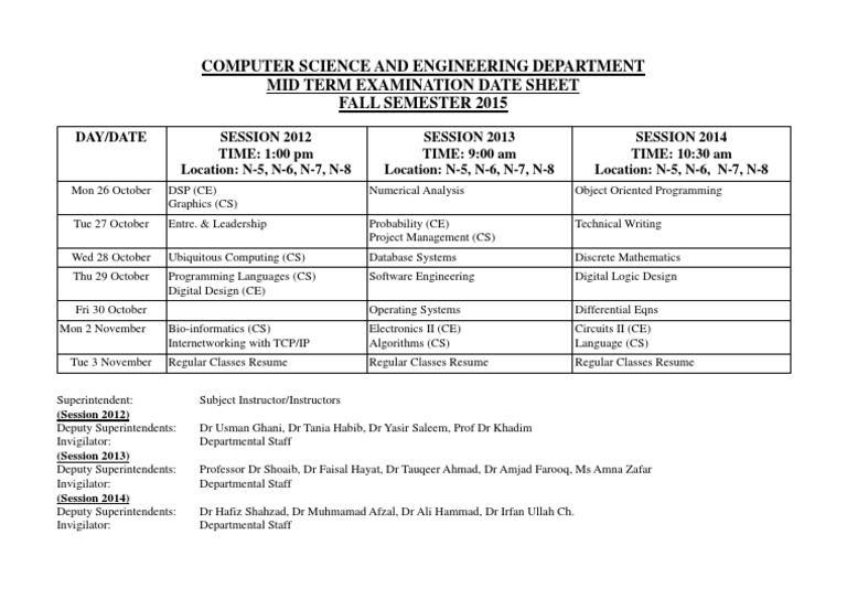 Computer Science and Engineering Department Mid Term Examination Date ...
