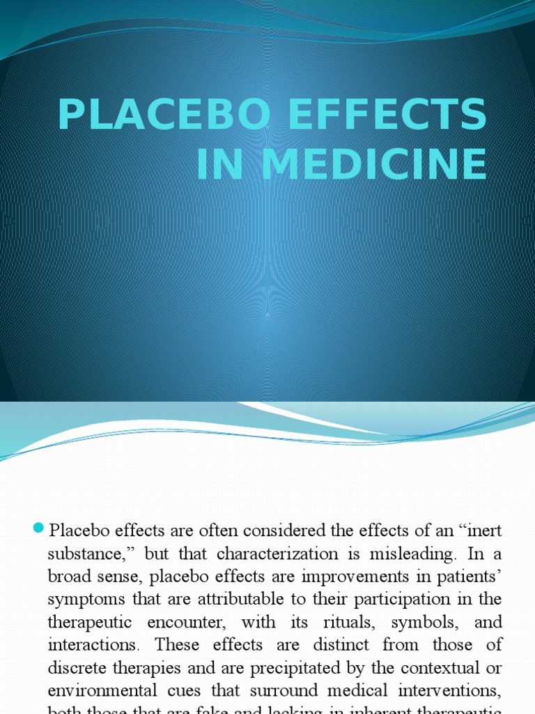 Placebo Effects in Medicine | PDF | Placebo | Medical Specialties