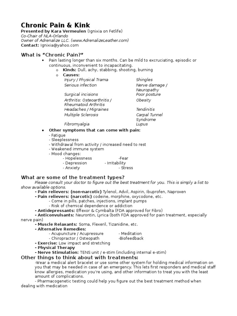 Chronic Pain Handout | PDF | Fibromyalgia | Pain