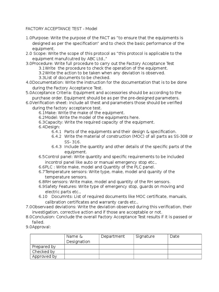 Factory Acceptance Test Protocol Guide | PDF | Computers | Technology ...