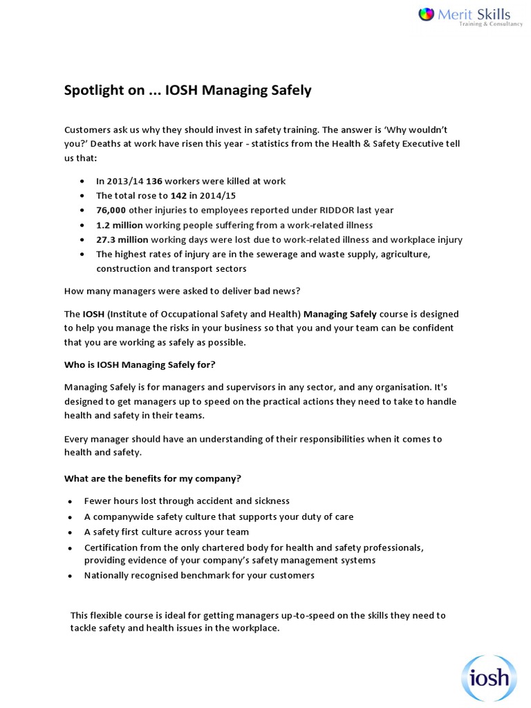 Spotlight on ... IOSH Managing Safely | Prevention | Occupational ...