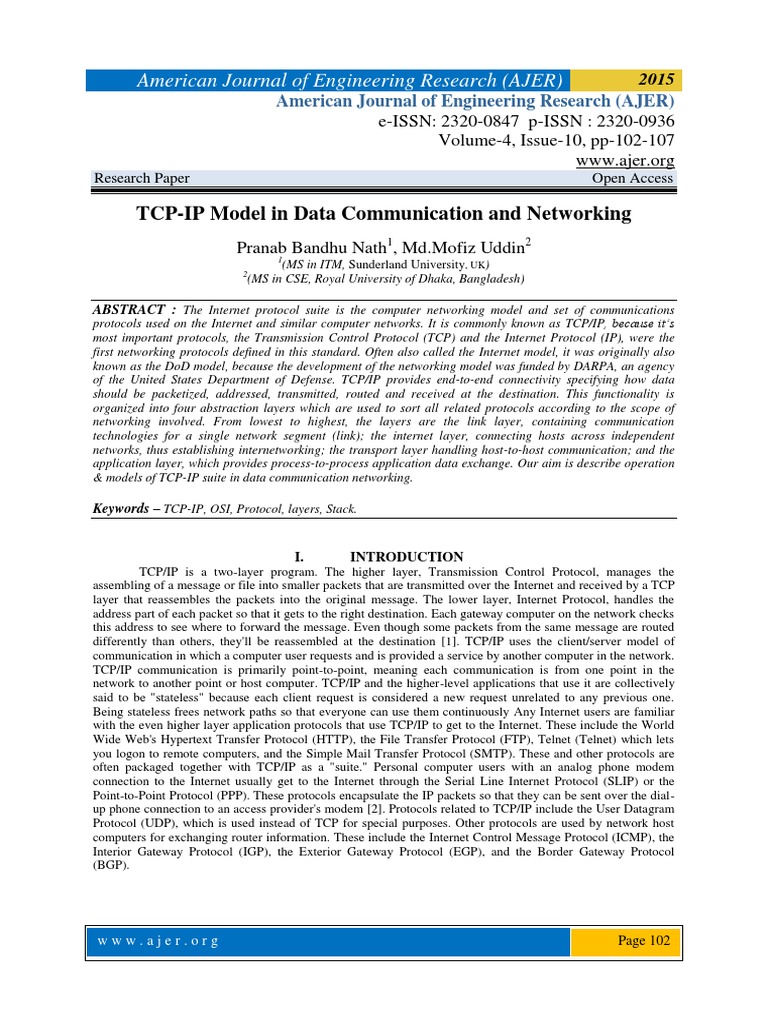 TCP-IP Model in Data Communication and Networking | PDF | Internet Protocol Suite | Internet ...