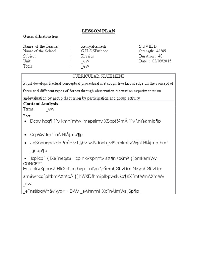 Lesson Template | Metacognition | Lesson Plan