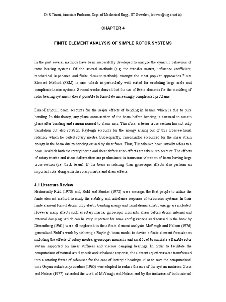 Finite Element Analysis of Simple Rotors IIT | PDF | Bending | Finite Element Method