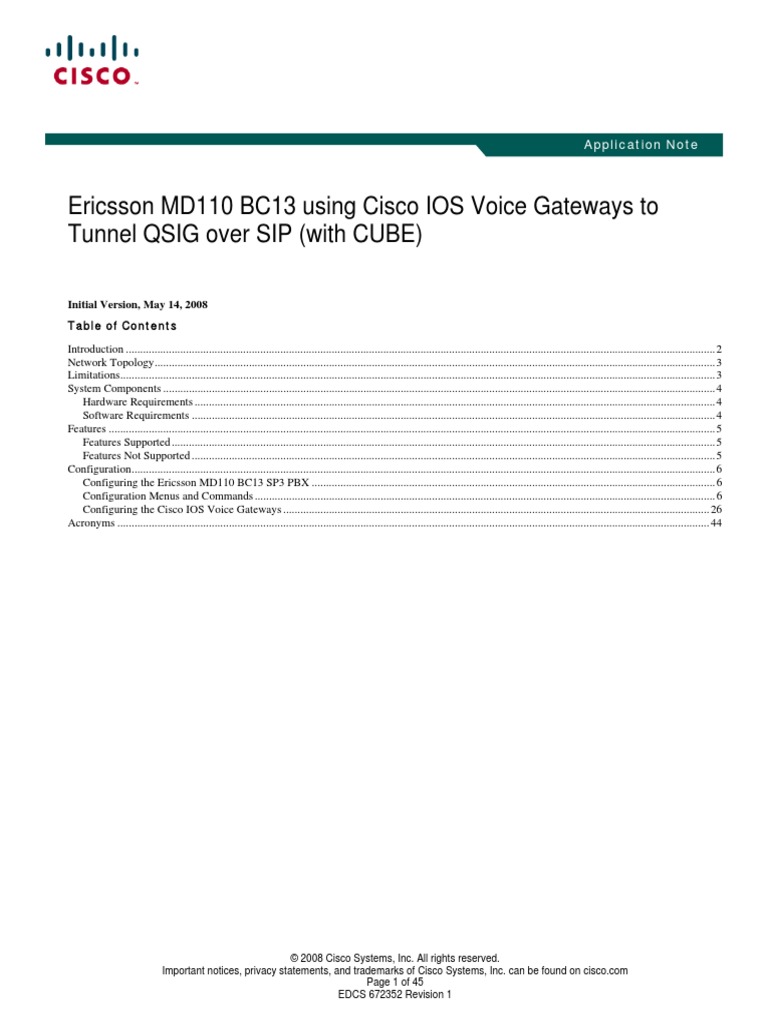 Ericsson MD110 BC13 Using Cisco IOS Voice Gateways To PDF | PDF ... Ericsson MD110 BC13 Using Cisco IOS Voice Gateways To PDF | PDF ...