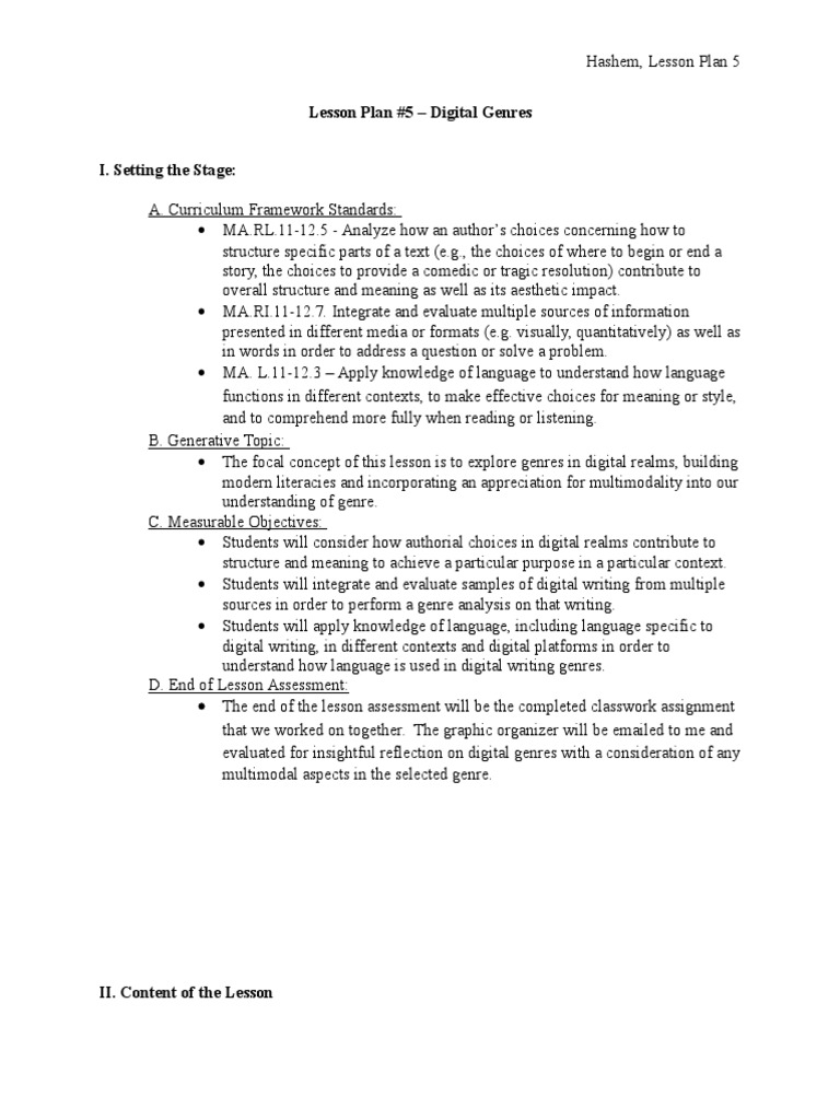 Lesson Plan 5 in Genre Analysis Unit - Digital Genres | PDF | Lesson ...