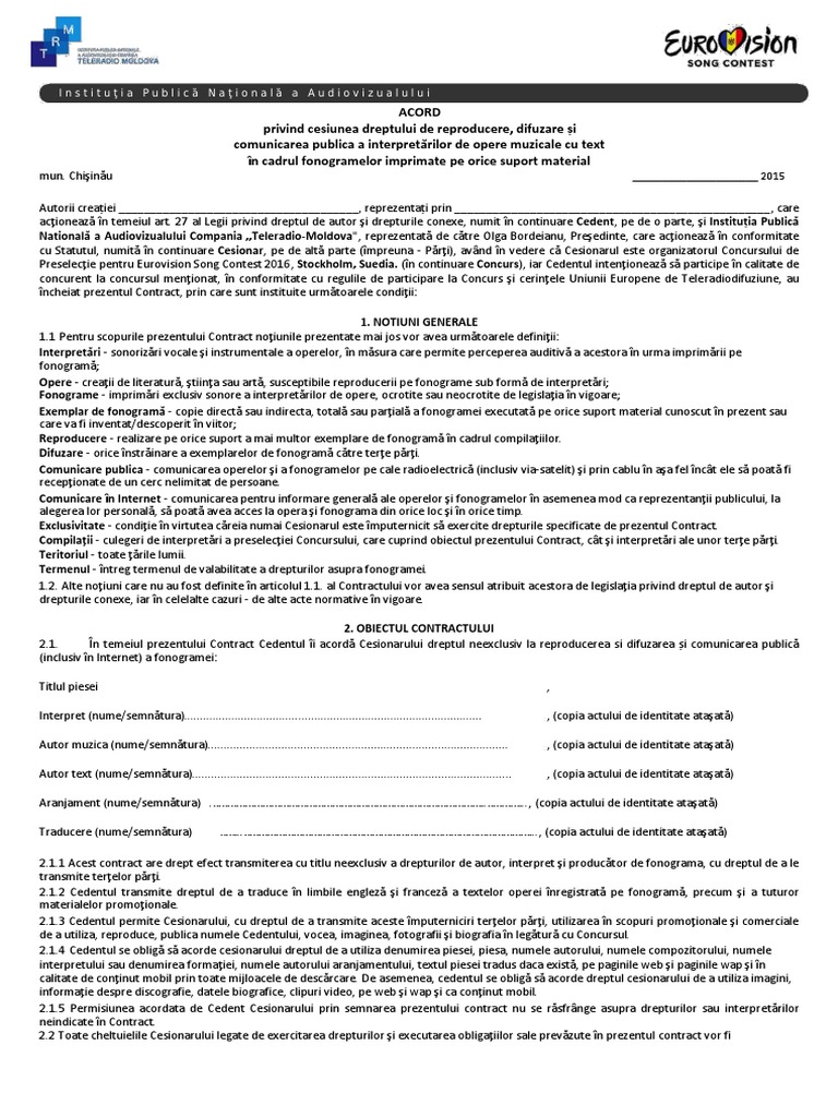 Contract Cesiune Drepturi ESC 2016 | PDF