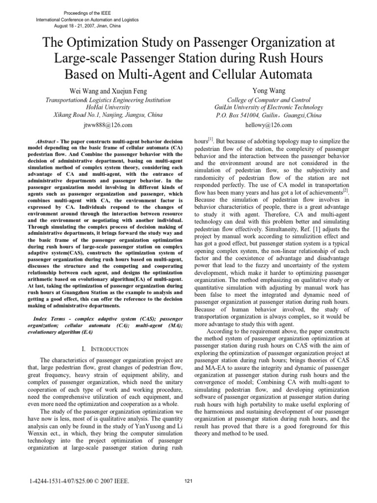 The Optimization Study On Passenger Organization at Large-Scale Passenger Station During Rush ...