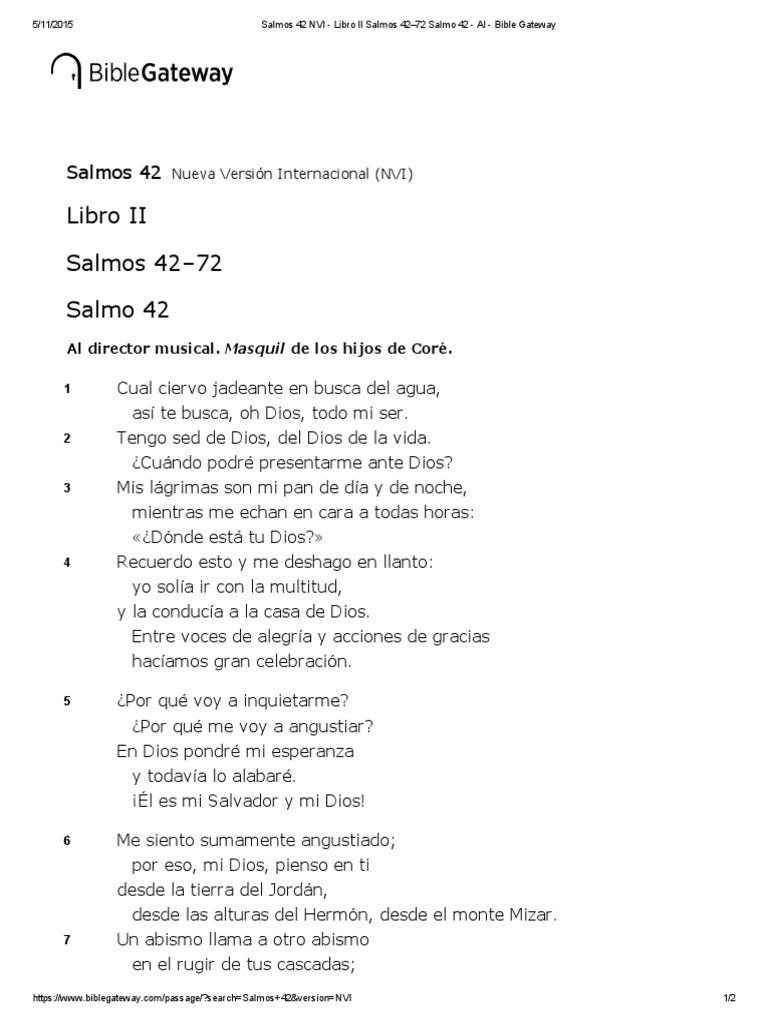 Salmos 42 NVI - Libro II Salmos 42-72 Salmo 42 - Al - Bible Gateway | PDF | Salmos | Biblia