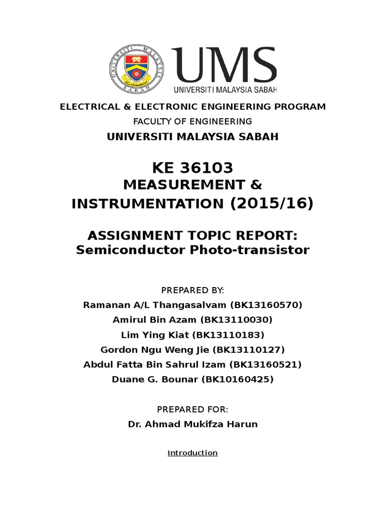 Semiconductor Photo-transistor: A Report on the Principles ...