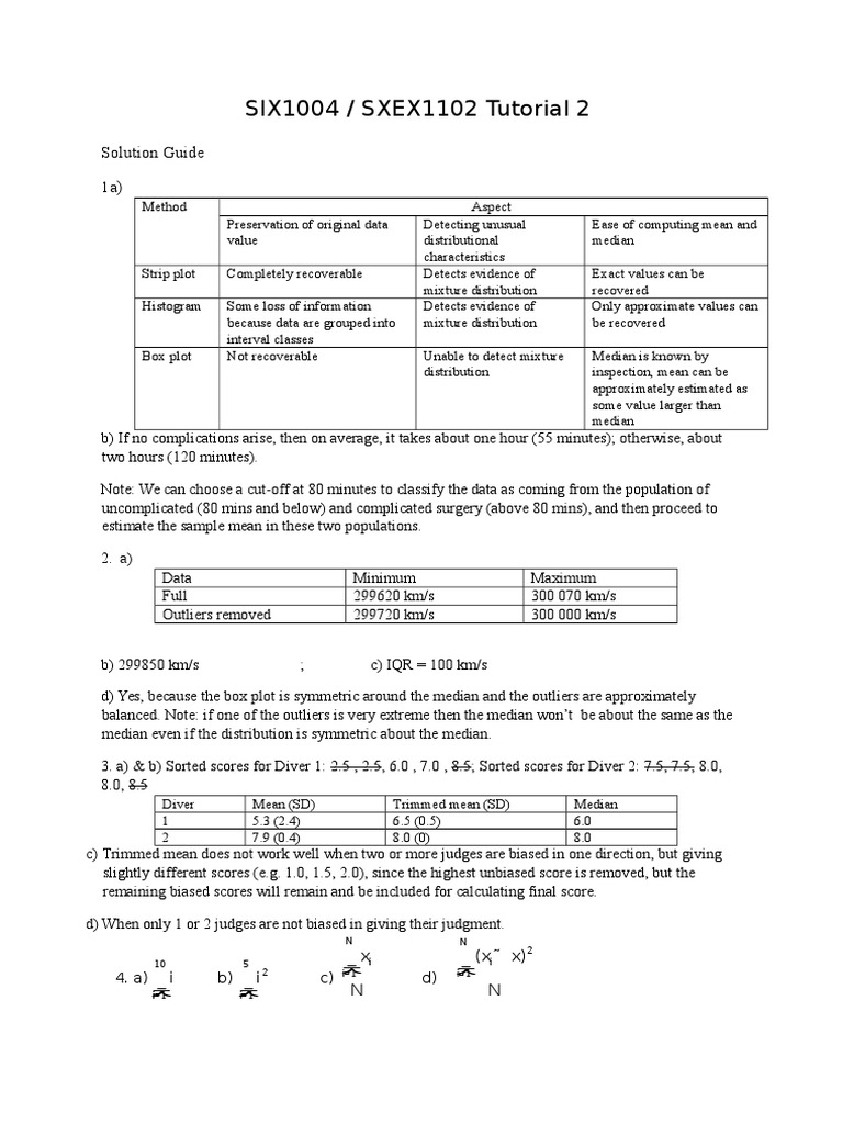 SIX1004 / SXEX1102 Tutorial 2: Solution Guide 1a) | PDF