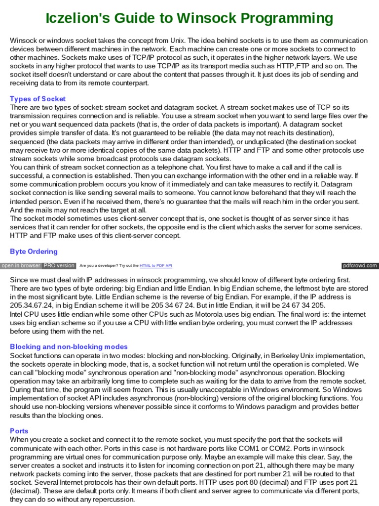 An In-Depth Guide to Winsock Programming Concepts and Techniques | PDF | Network Socket | Port ...