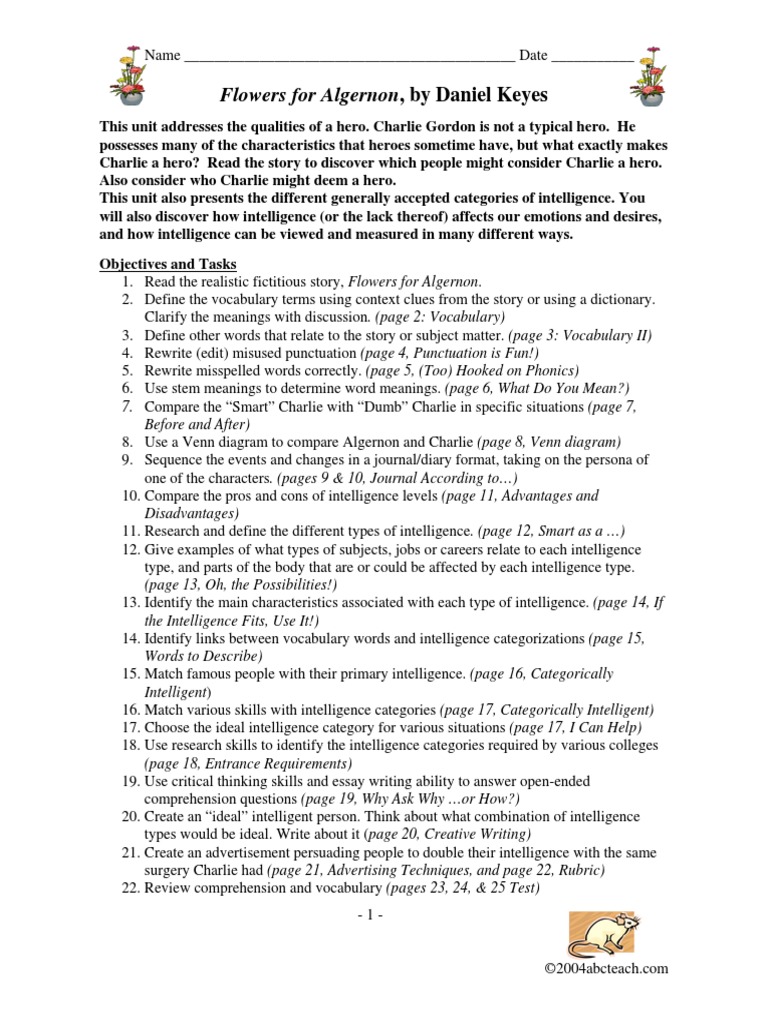 Lit Flowersforalgernon | PDF | Intelligence | Reading Comprehension