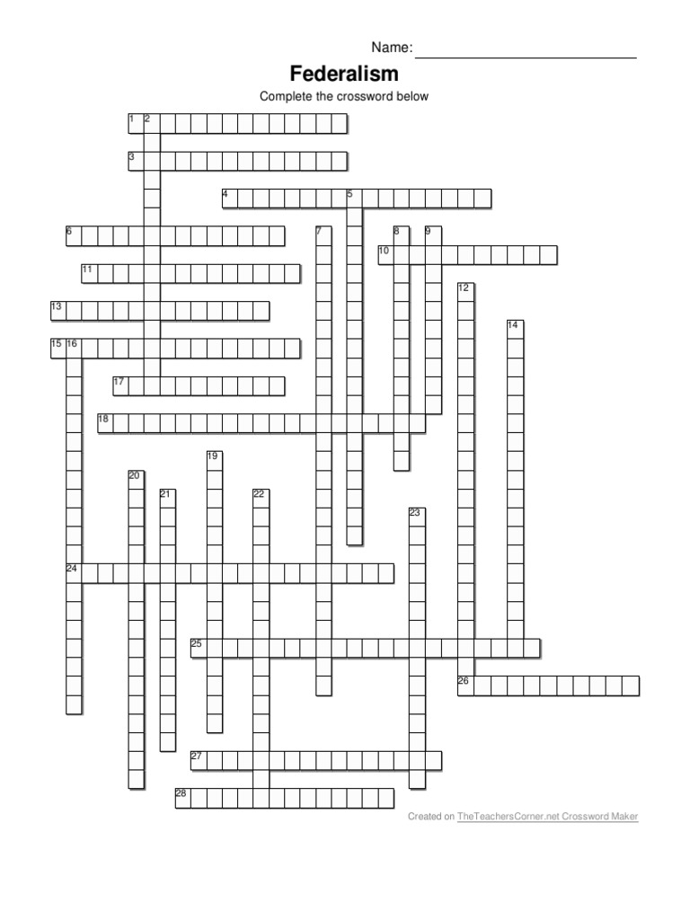 Federalism Crossword | PDF | Federal Government Of The United States ...