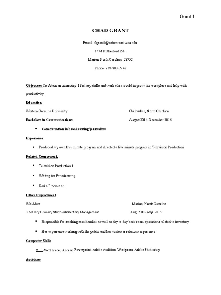 Resume Chad Grant Updated | PDF