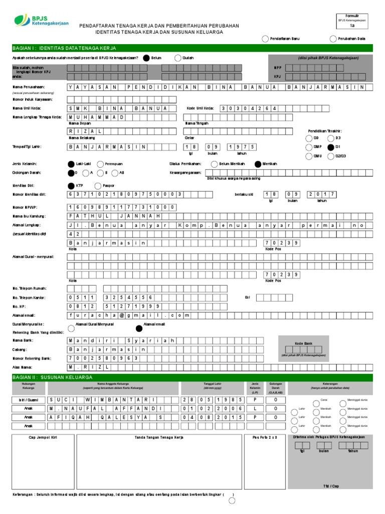 Formulir Peserta Bpjs Ketenagakerjaan | PDF