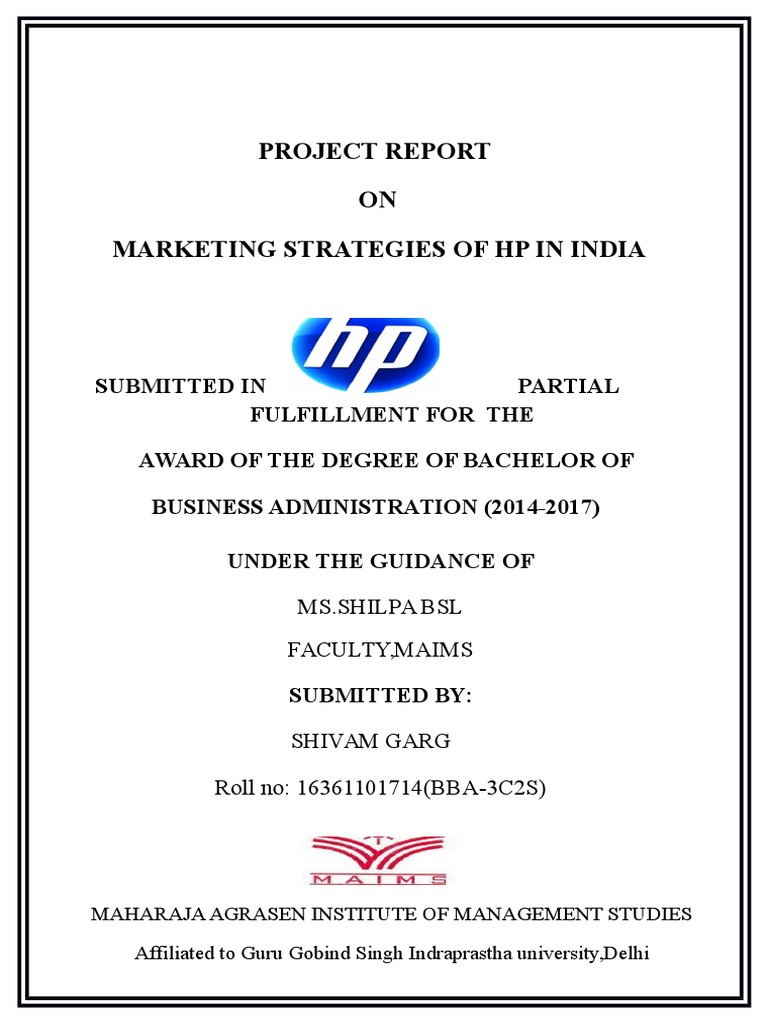 Minor Project Report On HP | PDF | Hewlett Packard | Sales
