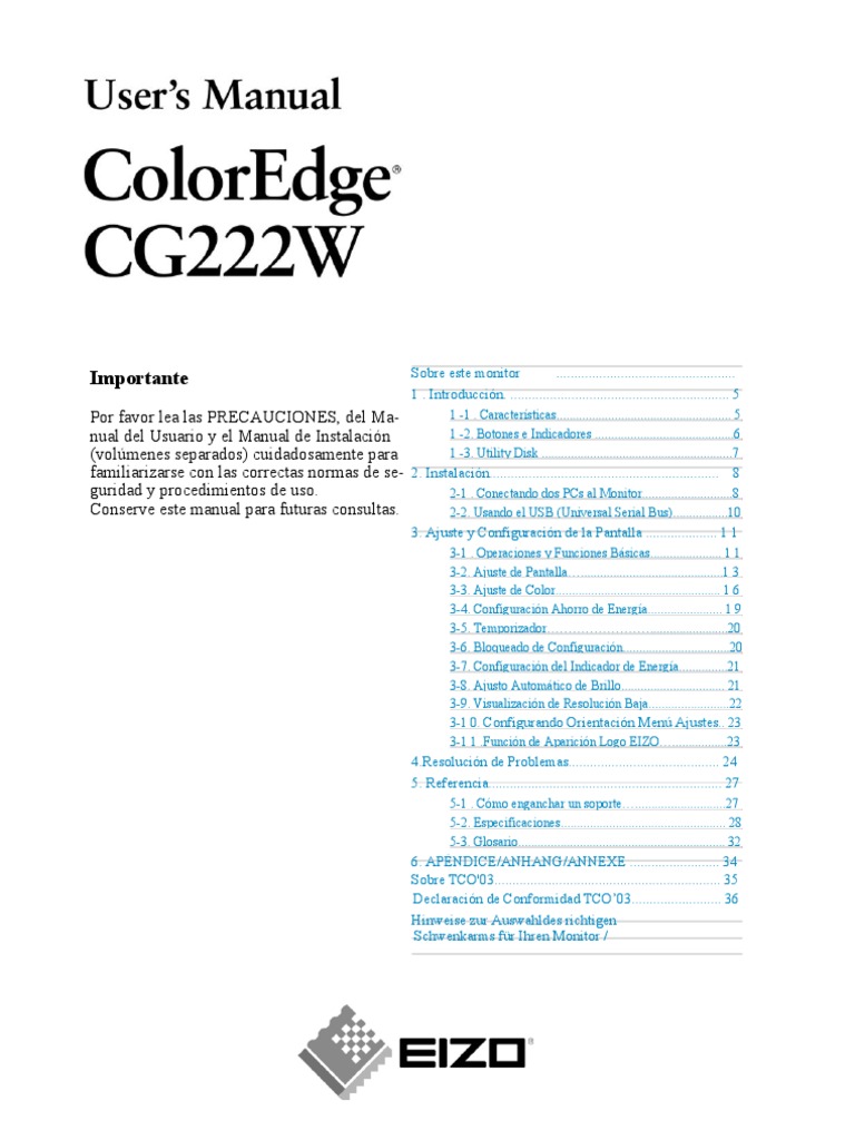 Eizo Coloredge CG222W Manual Esp | PDF | Resolución de pantalla | USB
