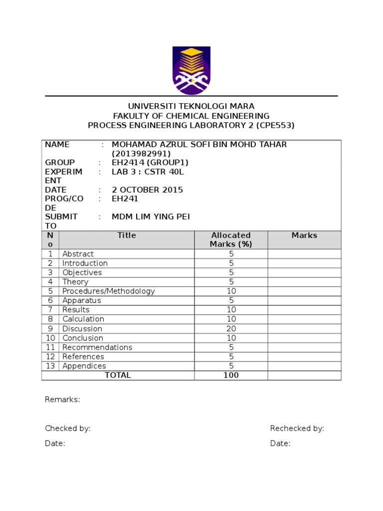 Experiment CSTR 40L | PDF | Chemical Reactor | Reaction Rate