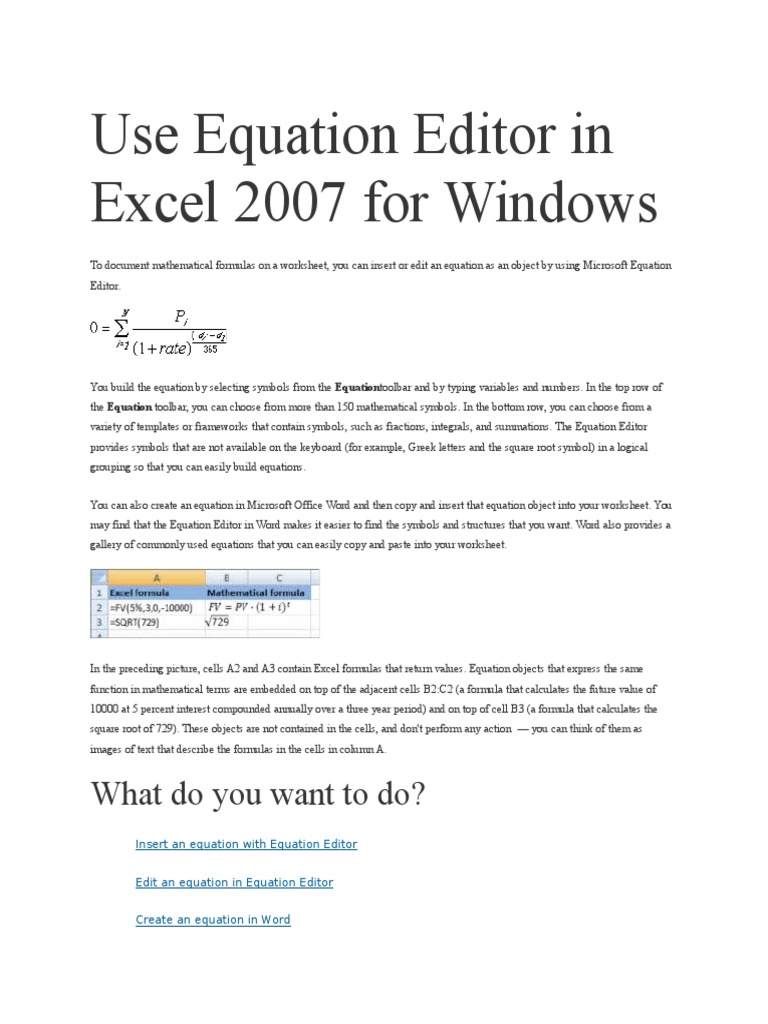 Equation Editor In Excel PDF Formula Microsoft Excel