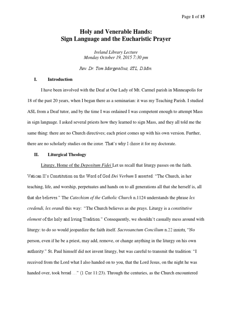 Holy and Venerable Hands: Sign Language and The Eucharistic Prayer ...