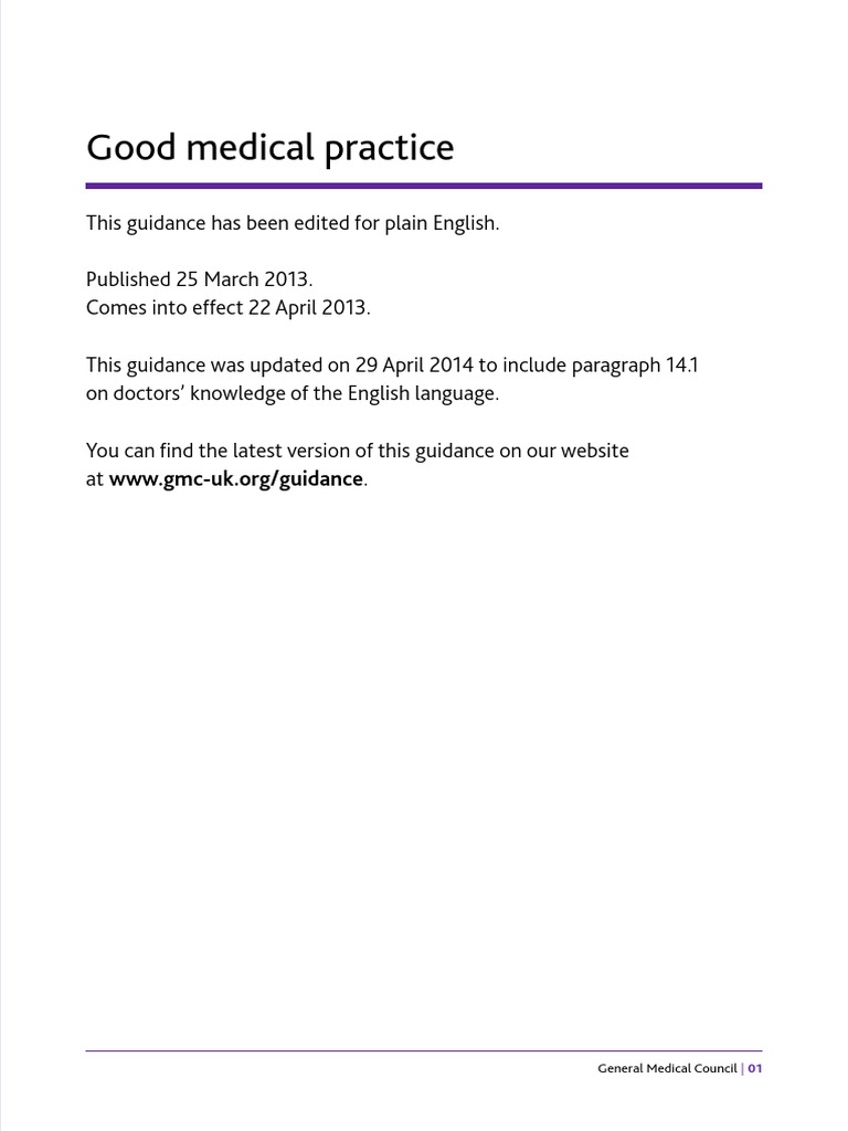 Good Medical Practice - English 0914 | PDF | Patient | Patient Safety