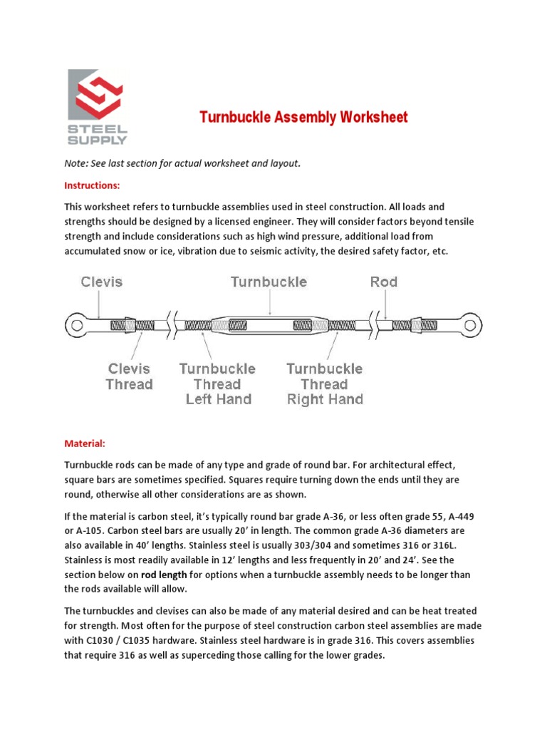 Turnbuckle Assembly Worksheet | Steel | Nature