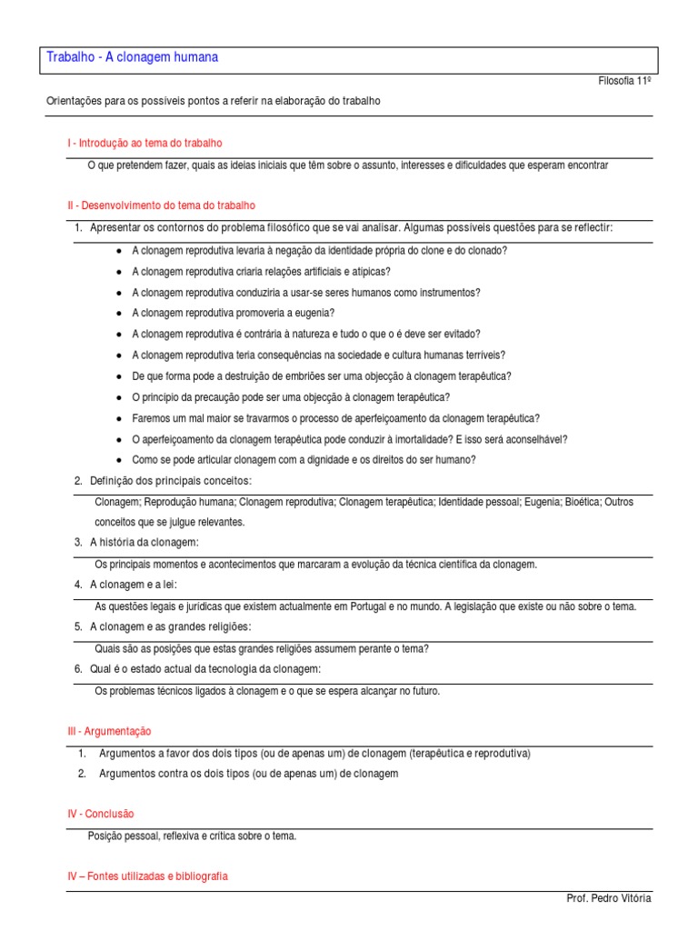 Trabalho Sobre A Clonagem | PDF | Clonagem | Humano