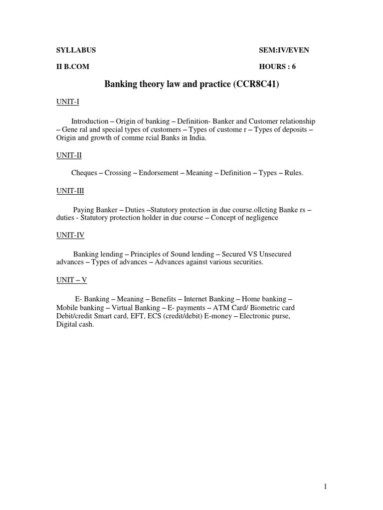 Banking Theory and Practice Syllabus | PDF | Negotiable Instrument | Cheque
