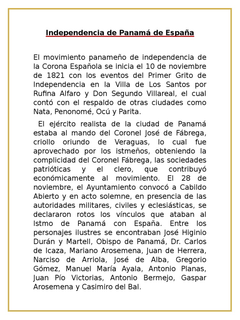 Independencia de Panamá de España | Panamá | America latina | Prueba ...