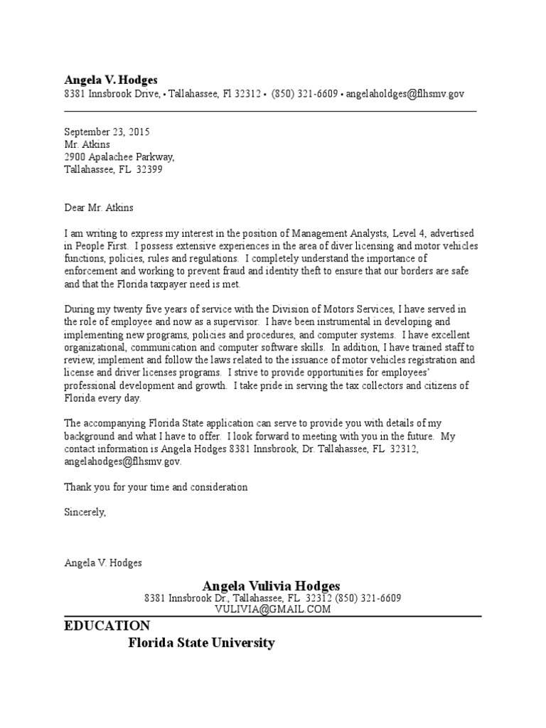 Angela Resume Cover Letter | Department Of Motor Vehicles | Government ...