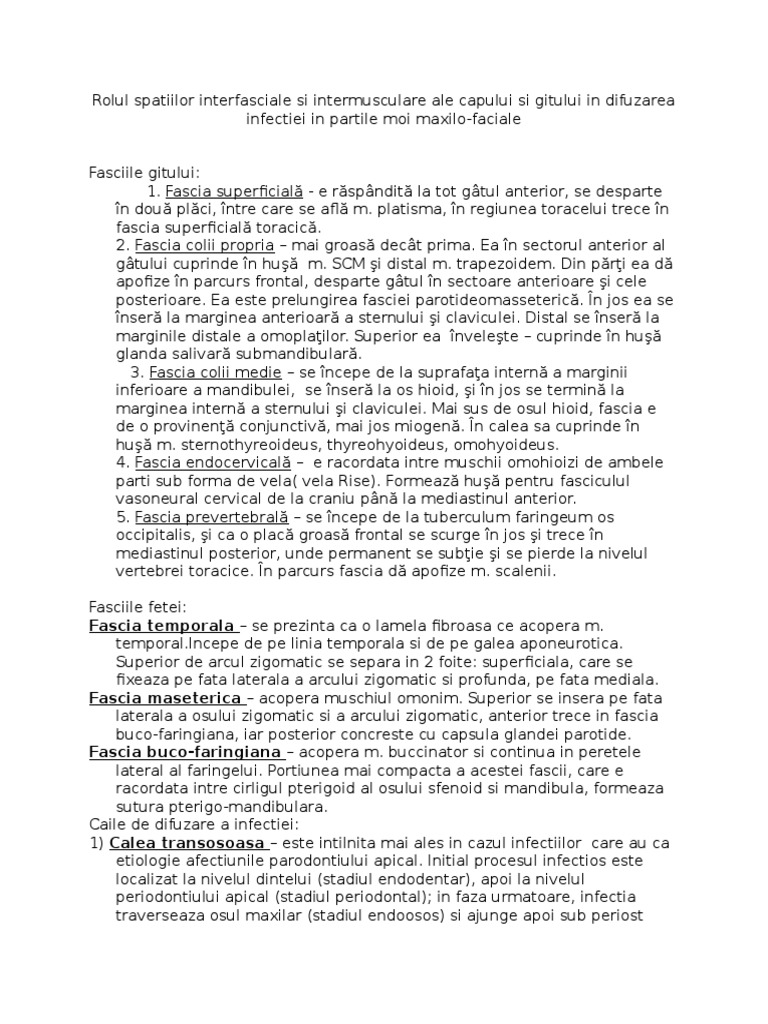 Rolul Spatiilor Interfasciale Si Intermusculare Ale Capului Si Gitului ...