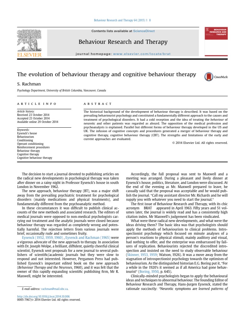 2015 - The Evolution of Behaviour Therapy and Cognitive Behaviour ...