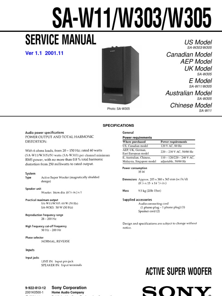 Woofer Sony Sa w11 w303 w30 | PDF | Alternating Current | Electrical ...