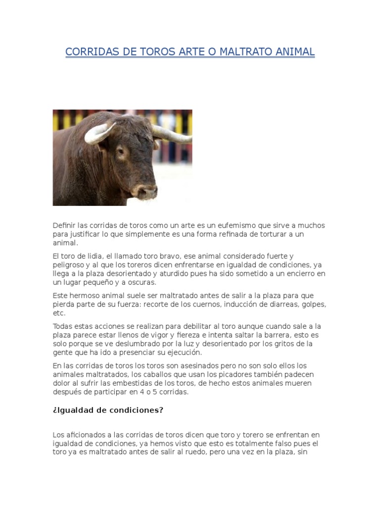 Corridas de Toros Arte o Maltrato Animal | PDF | Toreo | Crueldad hacia ...