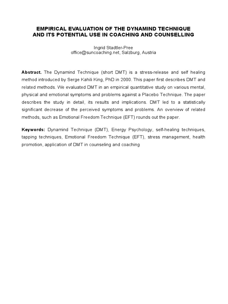 Dynamind Study | PDF | P Value | Emotional Freedom Techniques
