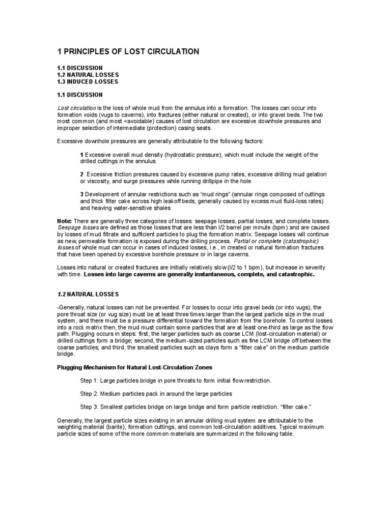 Principles of Lost Circulation | PDF | Casing (Borehole) | Geotechnical ...