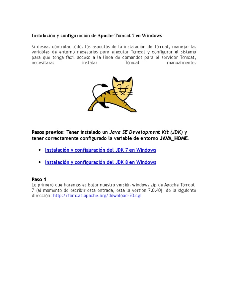 Instalación y Configuración de Apache Tomcat 7 en Windows | PDF | Computación de 64 bits ...