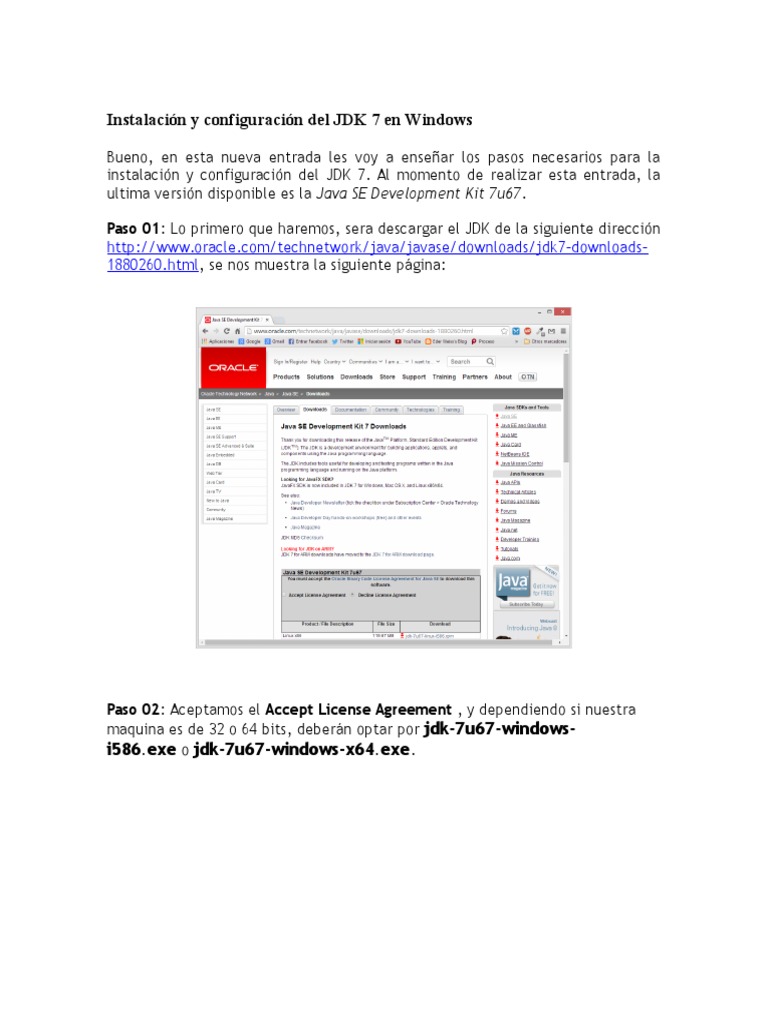 Instalación y Configuración Del JDK 7 en Windows | PDF | Java (lenguaje de programación ...