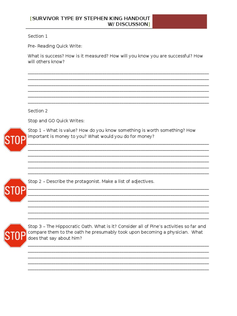 Survivor Type Handout | PDF
