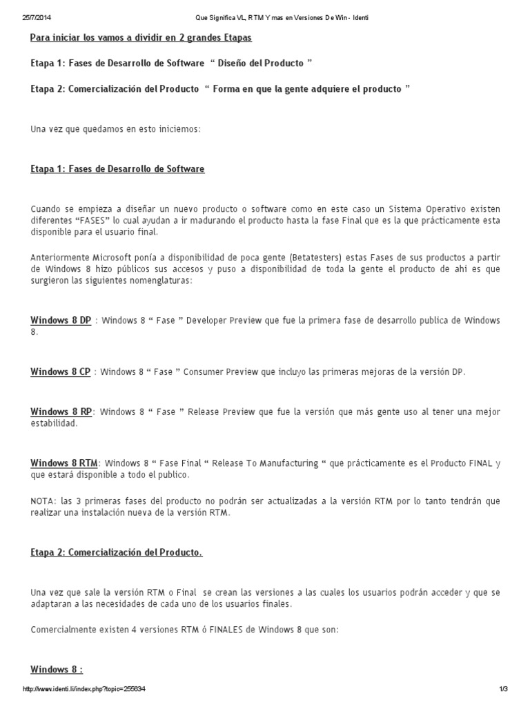 Significado de VL y RTM en Windows | PDF | Windows 8 | Microsoft Windows