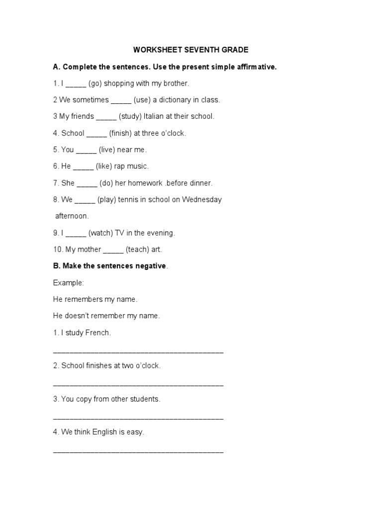 Grammar Worksheets Seventh Grade | PDF