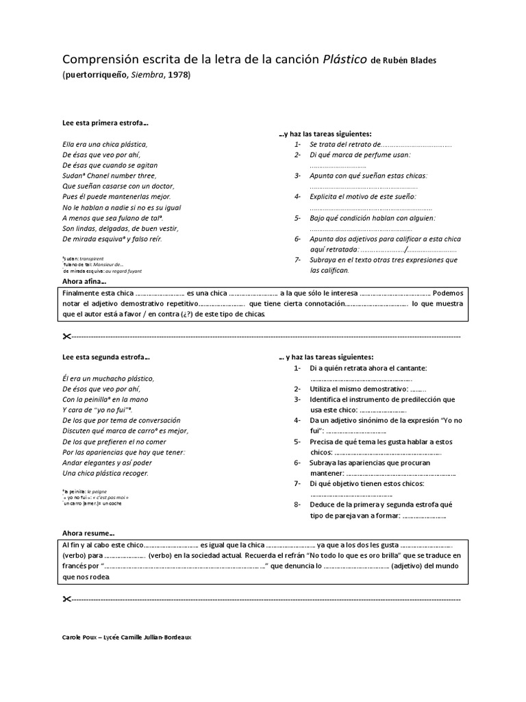 CE Plastico Cancion de Ruben Blades | PDF