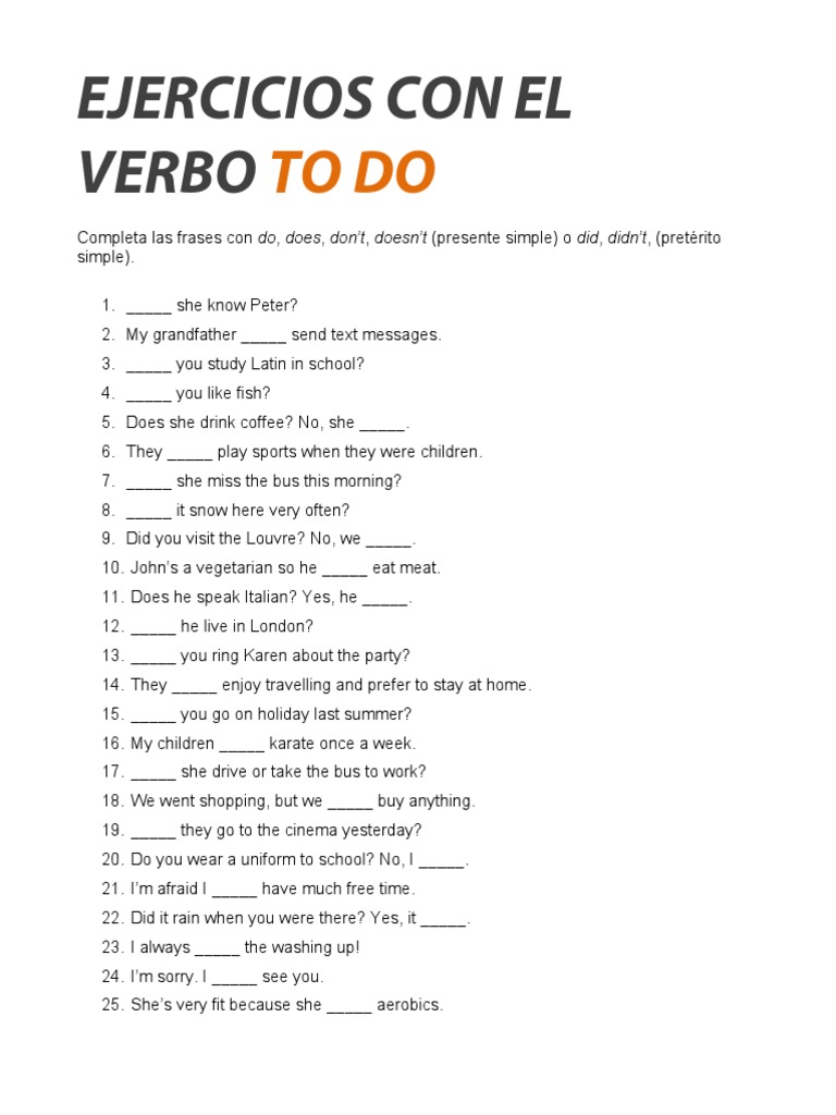 Ejercicios Con El Verbo: To Do | PDF