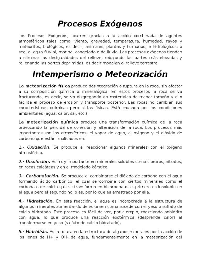 Procesos Exógenos y Definiciones | PDF | Meteorización | Erosión