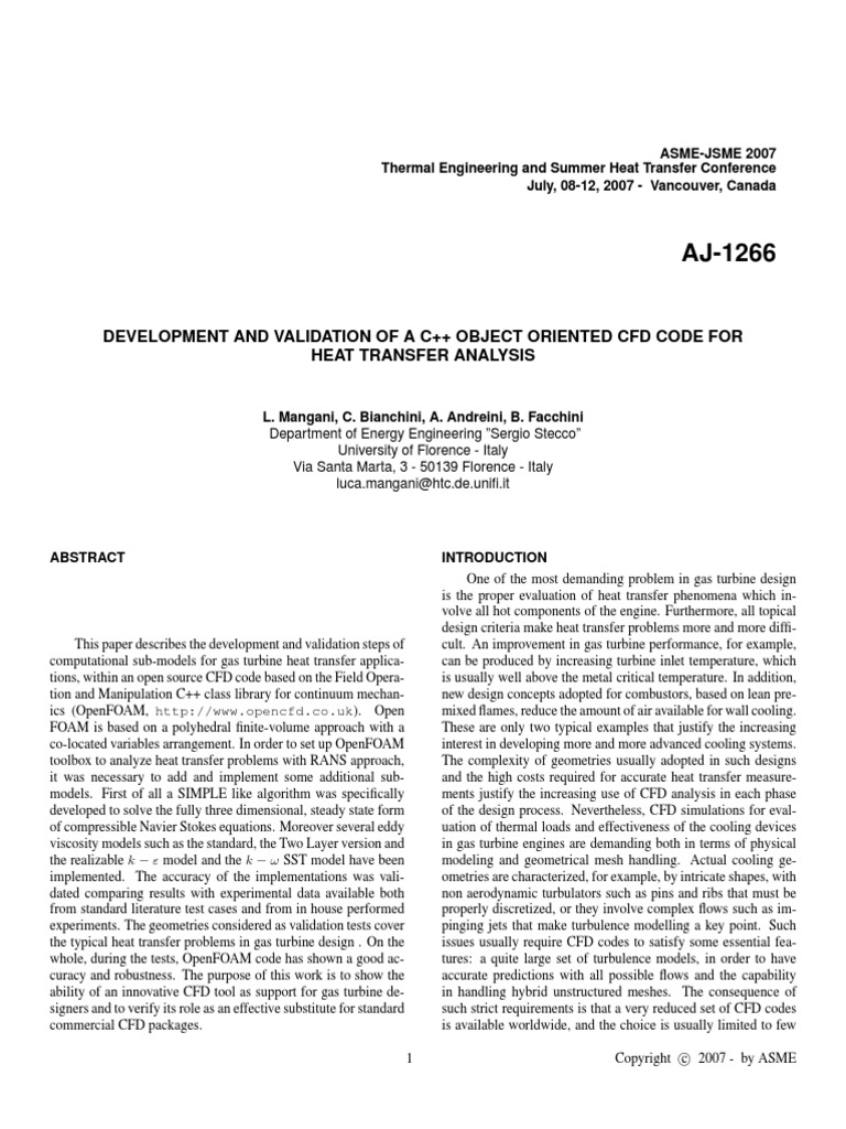 Development and Validation of A C++ Object Oriented CFD Code For Heat ...