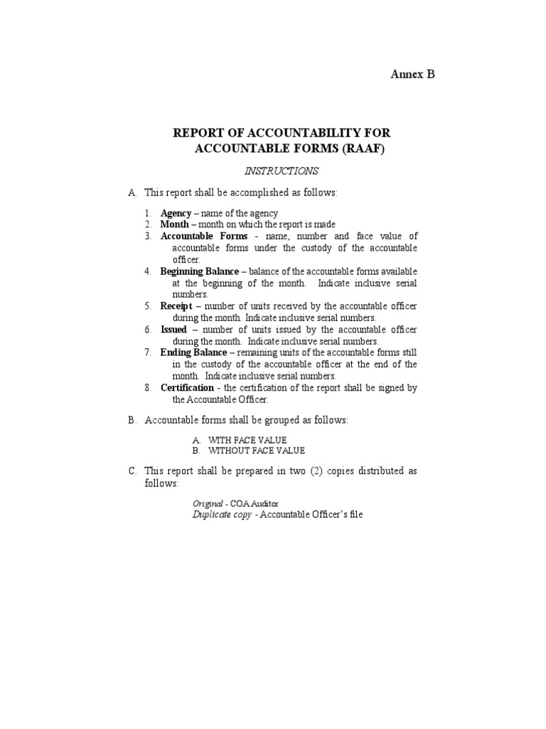 RAAF Accountability Report Instructions | PDF