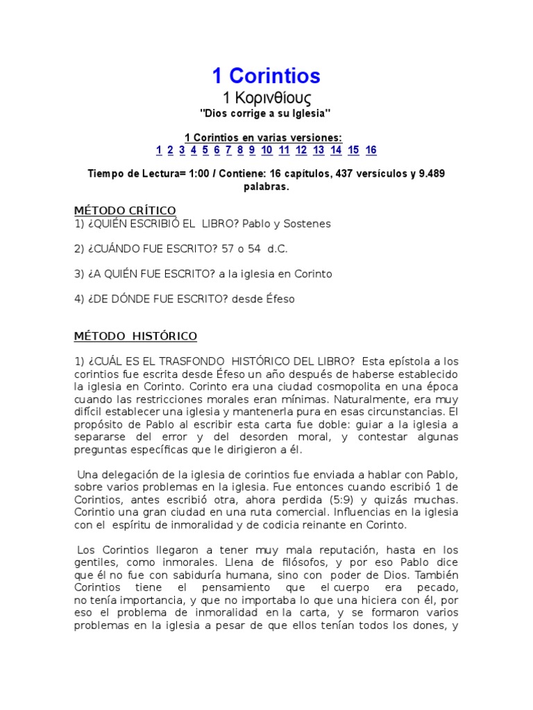 1 Corintios | PDF | Primera epístola a los corintios | Pablo el apóstol
